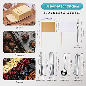 Patelai Charcuterie Board Accessories Cheese Spreader Knife Set Charcuterie Utensils Butter Knife Stainless Steel Mini Serving Tongs Spoons Appetizer Forks for Pastry Christmas(Silver,18 Pieces)