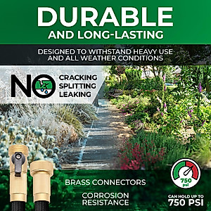 LightHose Garden Hose, NON-EXPANDABLE Garden Hose, Super Light Weight Hose, No Burst, 3/4 inch Solid Brass Connectors, 25 Ft, Black