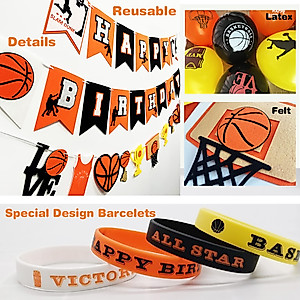 BORAMDO Basketball Party Decorations Pack, Basketball Birthday Party Supplies Including Basketball Felt Birthday Banner, Cake Toppers, Tissue Pom Pom Flowers (Basketball Birthday Party Set)