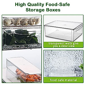 Refrigerator Organizer Bins with Lids 4 Pack,Stackable Clear Refrigerator Organizer For Fridge, Freezer, Kitchen Cabinet, Pantry Organization, Freezer Organizer Bins