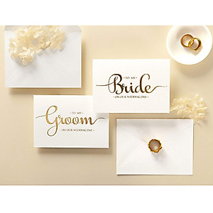 MAGJUCHE Wedding Day Cards Set, Gold Foiled to My Bride and to My Groom Wedding Vow Card with Envelopes