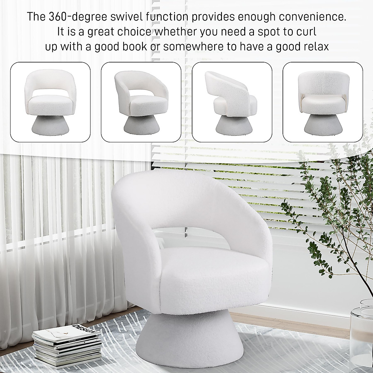 DAMAIFROM Swivel Accent Chairs Set of 2, 360 Degree Swivel Barrel Chairs, Upholstered Modern Armchairs, Swivel Chairs for Living Room, Bedroom, Office (White, Teddy)
