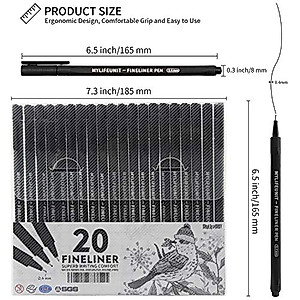 MyLifeUNIT Fineliner Pen Set, 0.4mm Black Fine Liner Sketch Drawing Pen, Pack of 20 (Black-20)