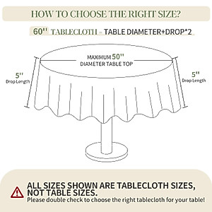BYDOLL Table Cloth Round 60 Inch Fits Max50 Inch Diameter Table Top,White Washable Outdoor Winkle and Stain Resistant Spillproof Polyester Tablecloth for Round Tables Party Table Cover