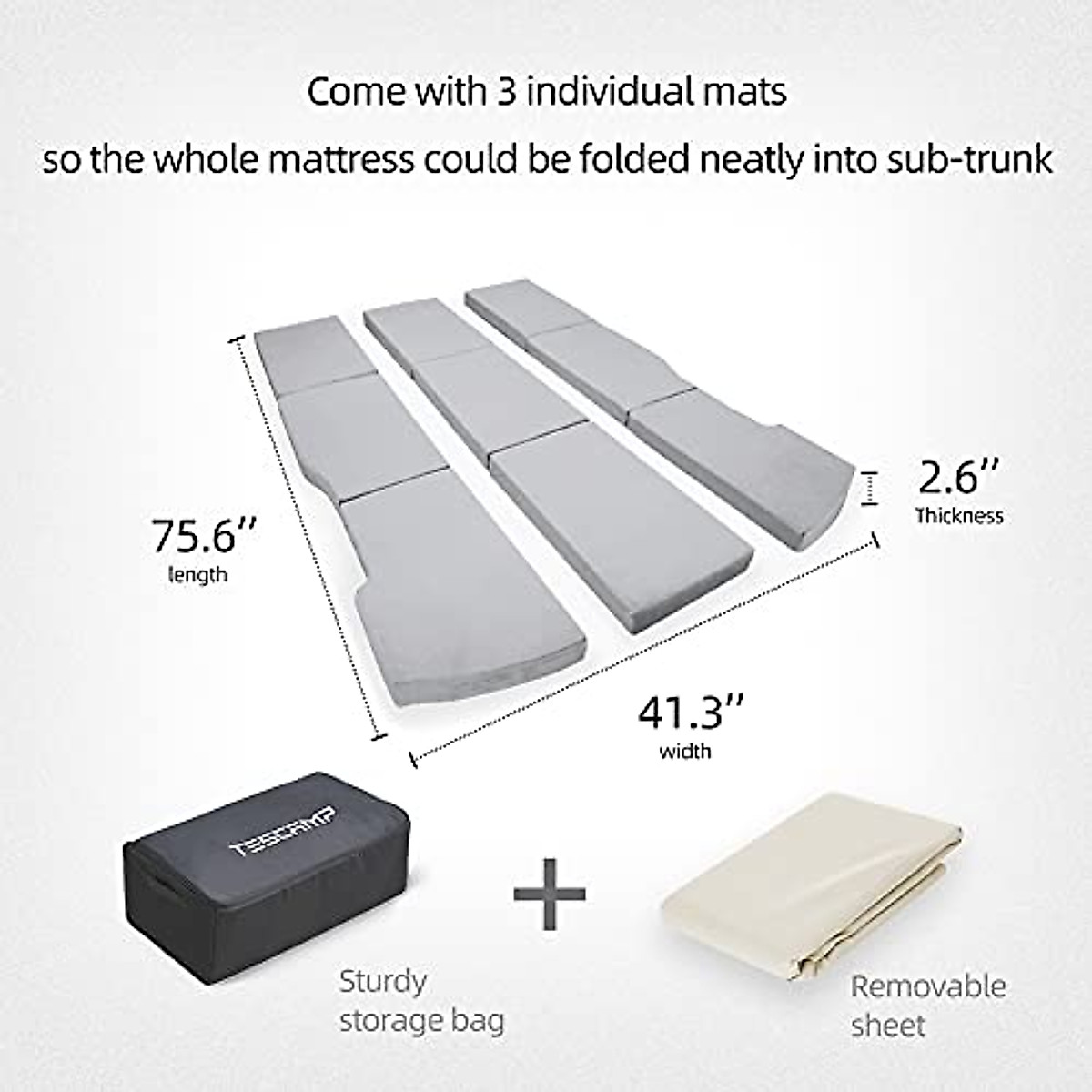 TESCAMP Camping Mattress ONLY for Tesla Model Y CertiPUR Memory Foam Car Mattress, Storage Bag & Sheet Provided, Portable, Foldable, Space Saver, in Car Sleeping, Twin Size