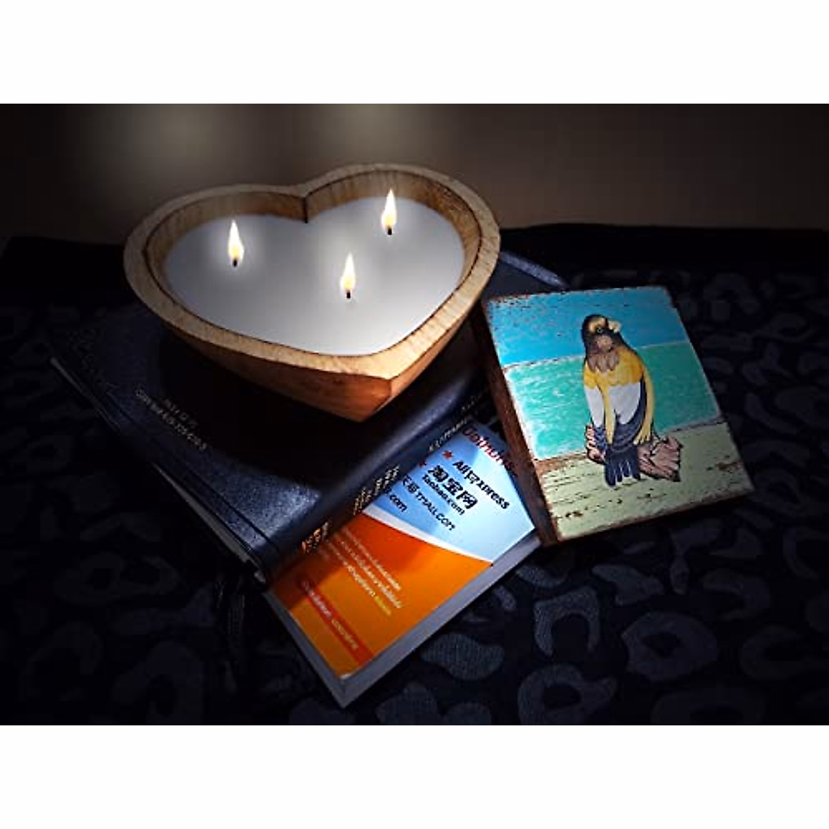 6” Heart Shaped Wooden Bowl Candle with Soy Wax - 3 Wicks 5 oz Decorative Dough Bowl Candles for Anniversary Engagement Wedding Birthday Valentine Christmas Gift (Vanilla Sandalwood - 6" Brown Bowl)