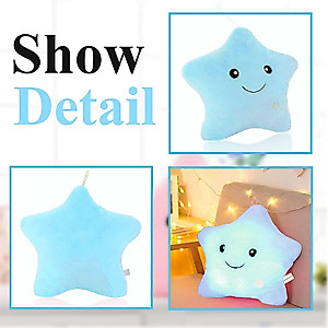 KAHEAUM Cute LED Night Light Up Throw Pillow Inserts Star Stuffed Animals Plush Toys for Kids Children’s Day Gift Son Daughter Girls Boys,Decorative Blue Throw Pillows for Couch,Sofa,Bed,Room,Office