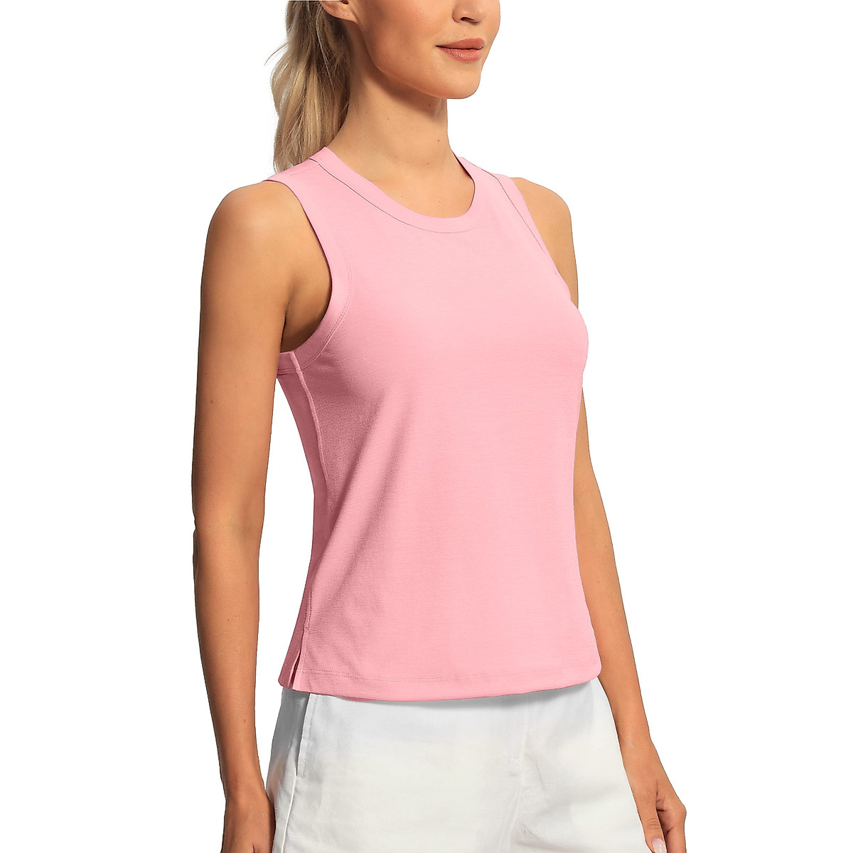 Hiverlay Workout Tank Tops for Women Sleeveless Athletic Cropped Tank Top Sports Gym Muscle Running Shirts Pink M