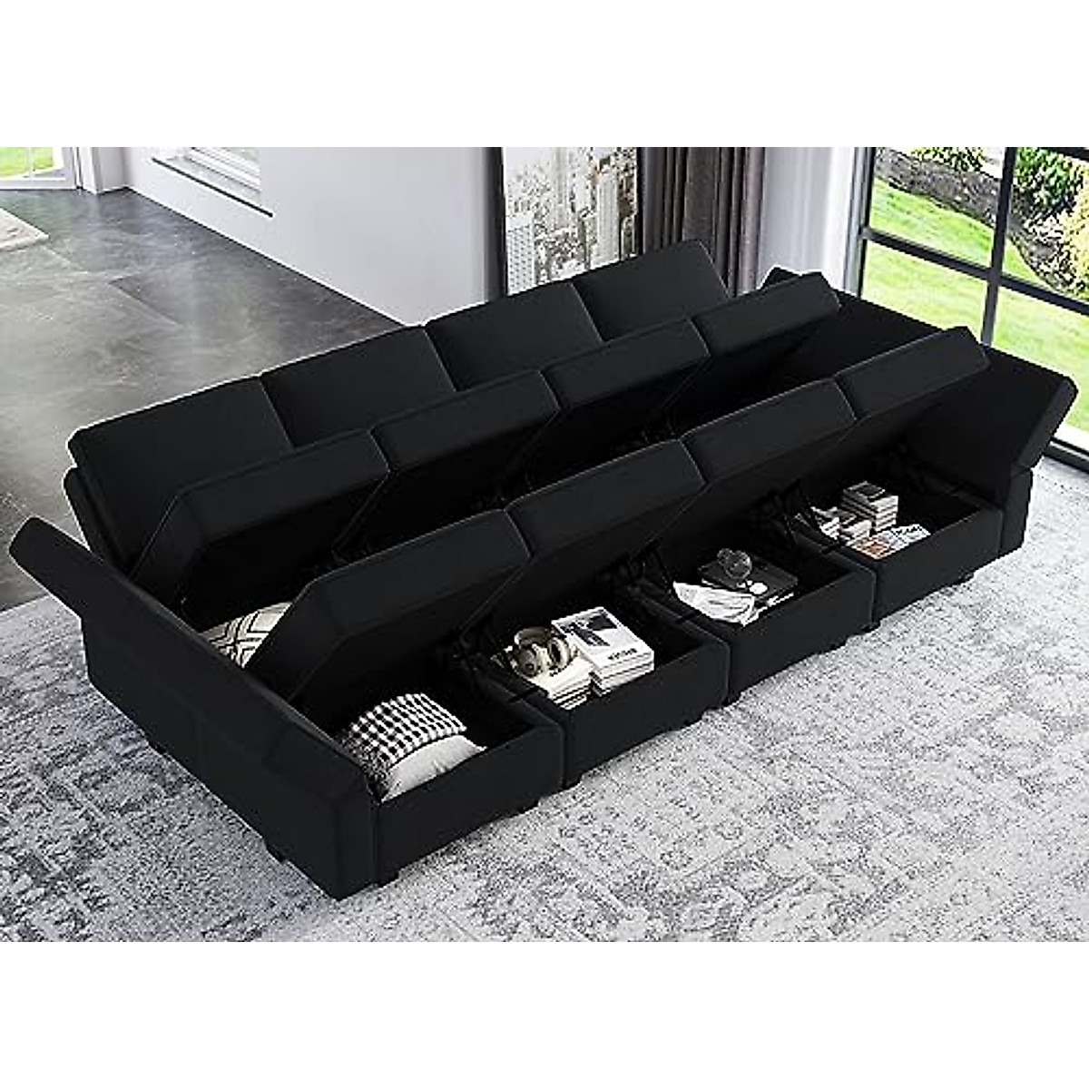 Belffin Modular Sectional Sofa with Storage Chaises Sectional Sleeper Sofa Couch 8 Seat Sectional Sofa Bed Black