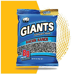 Giants Bacon Ranch Sunflower Seeds, 5 oz Resealable Bag (Pack of 3) with By The Cup Bag Clip