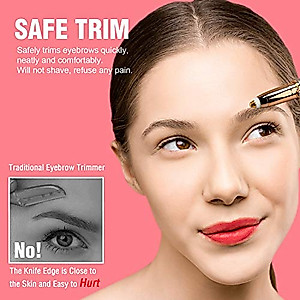 ARCESS Electric Eyebrow Hair Remover Trimmer, Portable Battery-Operated Painless Eyebrow Epilator Removal Razor Tool with LED Light for Women's Eyebrow Ear Hair Nasal Hair Beard
