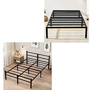 GreenForest Twin Bed Frame Tool-Free Quick Assembly Metal Platform and Full Size Bed Frame with Headboard