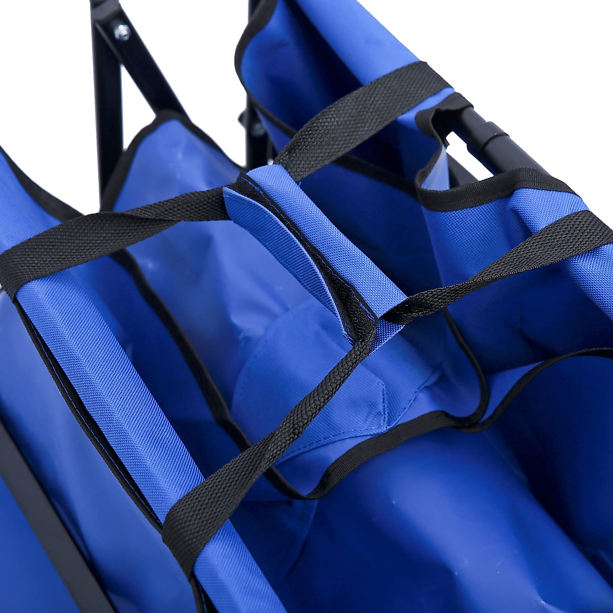 Versatile Folding Beach Wagon Cart with Wheels, Cargo Net, and Straps - Heavy Duty, Collapsible, Portable Utility Cart for Shopping, Camping, Gardening, and More (1, Blue + Steel)