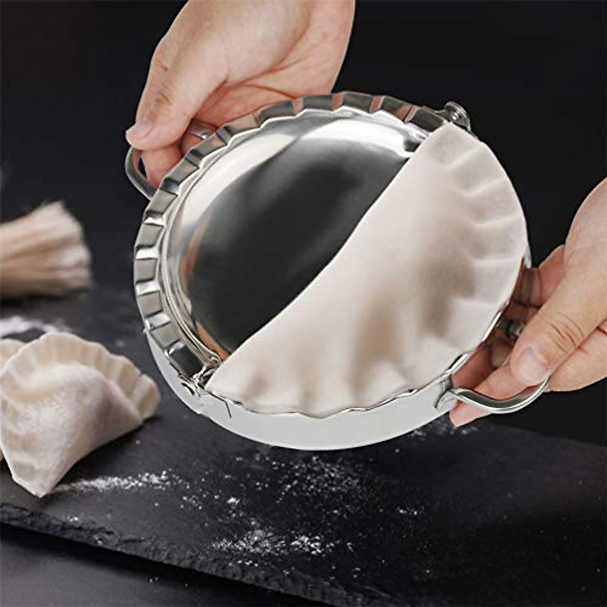 PAMISO Large Empanada Maker, 6 inch Empanada Seal with 7 Inch Dough Cutter Circle, Stainless Steel Empanada Press, Pastry Tools, Pocket Pie