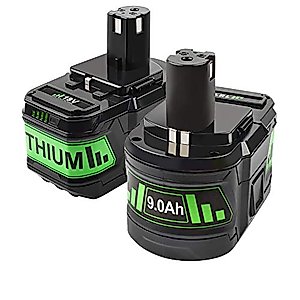 Upgraded 9.0Ah 2Packs P108 18V Battery Replacement Compatible with Ryobi 18V ONE+ P108 P102 P103 P104 P105 P107 P109 P122 Cordless Tool Battery Packs, Rapid Rechargeable Batteries with Indicator