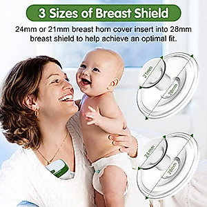 Breast Pump, Hands-Free Wearable Electric Breast Pump Portable Rechargeable LED Display Breastfeeding Breast Pump 3 Modes with 28mm 24mm 21mm Flanges (Green)