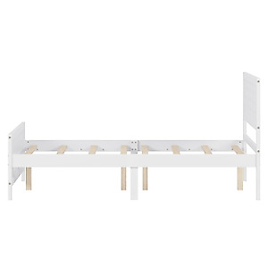 Queen Size Wood Platform Bed Frame with Headboard, Mattress Foundation with Slat Support, No Box Spring Needed, White