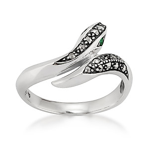 Gemondo 925 Sterling Silver Art Nouveau Emerald & Marcasite Snake Ring