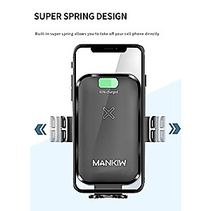 MANKIW Wireless Car Charger 15W/10W/7.5W Fast Charging Auto Clamping Car Wireless Charger Air Vent Car Phone Holder Mount Compatible with iPhone 12/12 Pro Max/12 Mini/11,Galaxy S21/S20(Grey)
