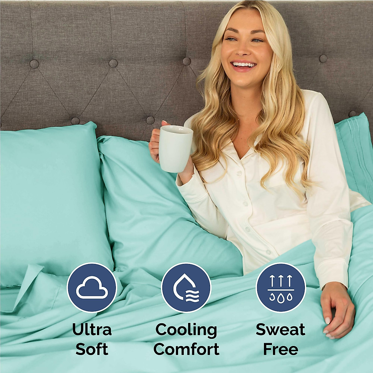 Full Size 4 Piece Sheet Set - Comfy Breathable & Cooling Bed Sheets Set - Hotel Luxury Bedding for Women, Men, Kids & Teens - Deep Pockets, Easy-Fit, Super Soft & Wrinkle Free - Oeko-Tex - Spa Blue