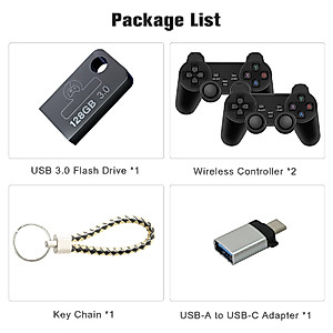 Retro Game Console 128G USB Drive for PC/Win 600, 74 Emulator Console, 43254 Video Games, Batocera 37 Game System Plug and Play, USB 3.0 for Win 8.1/10/11/Inter Mac, 2 Wireless CTL Support 26.8-32.4ft
