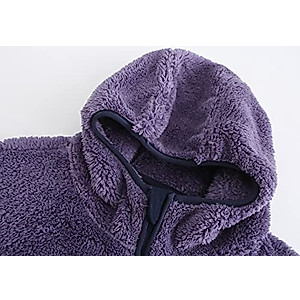 Girl's Jacket Kids Full Zip Ultra Soft Sherpa Fleece Hoodie Sweatshirt Dark Purple 16-18Years