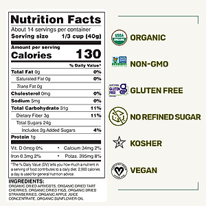 Organic Dried Fruit Mix - Apricots, Figs, Strawberries & Tart Cherries I Happy Village I 18 OZ (Pack of 3) I No Refined Sugar, Unsulfured Dried Fruit Medley