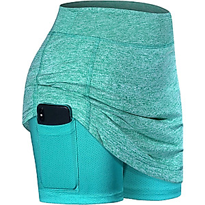 BLEVONH Womens Summer Tennis Skirts with Shorts Underneath, Pickleball, Athletic, Workout and Golf Skorts with Pockets Turquoise XX-Large