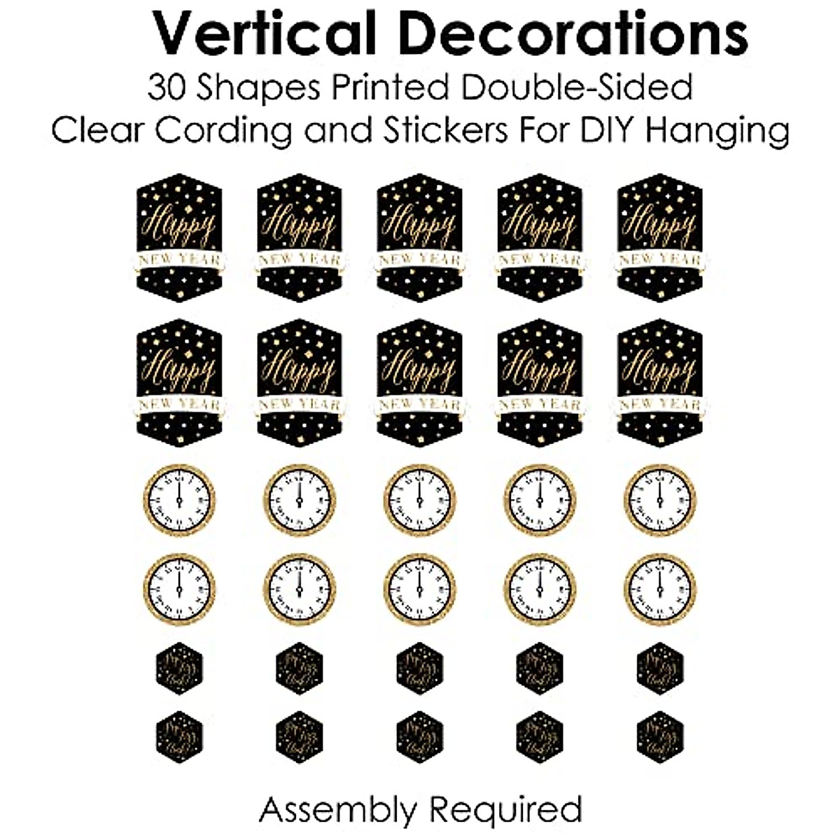 Big Dot of Happiness New Year’s Eve - Gold - New Years Eve Party DIY Dangler Backdrop - Hanging Vertical Decorations - 30 Pieces