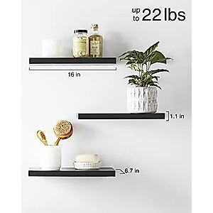 BAYKA Floating Shelves, Wall Mounted Rustic Wood Shelves for Bathroom, Bedroom, Living Room, Kitchen, Small Hanging Shelf for Books/Storage/Room Decor with 22lbs Capacity (Black, Set of 3, 16in)