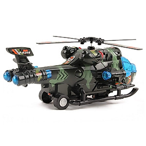Vokodo Military Helicopter with Lights Sounds Bump and Go Self Riding Army Chopper Aircraft Toy Durable Battery Operated Kids Action Airplane Pretend Play Great Gift for Children Boys Girls Toddlers