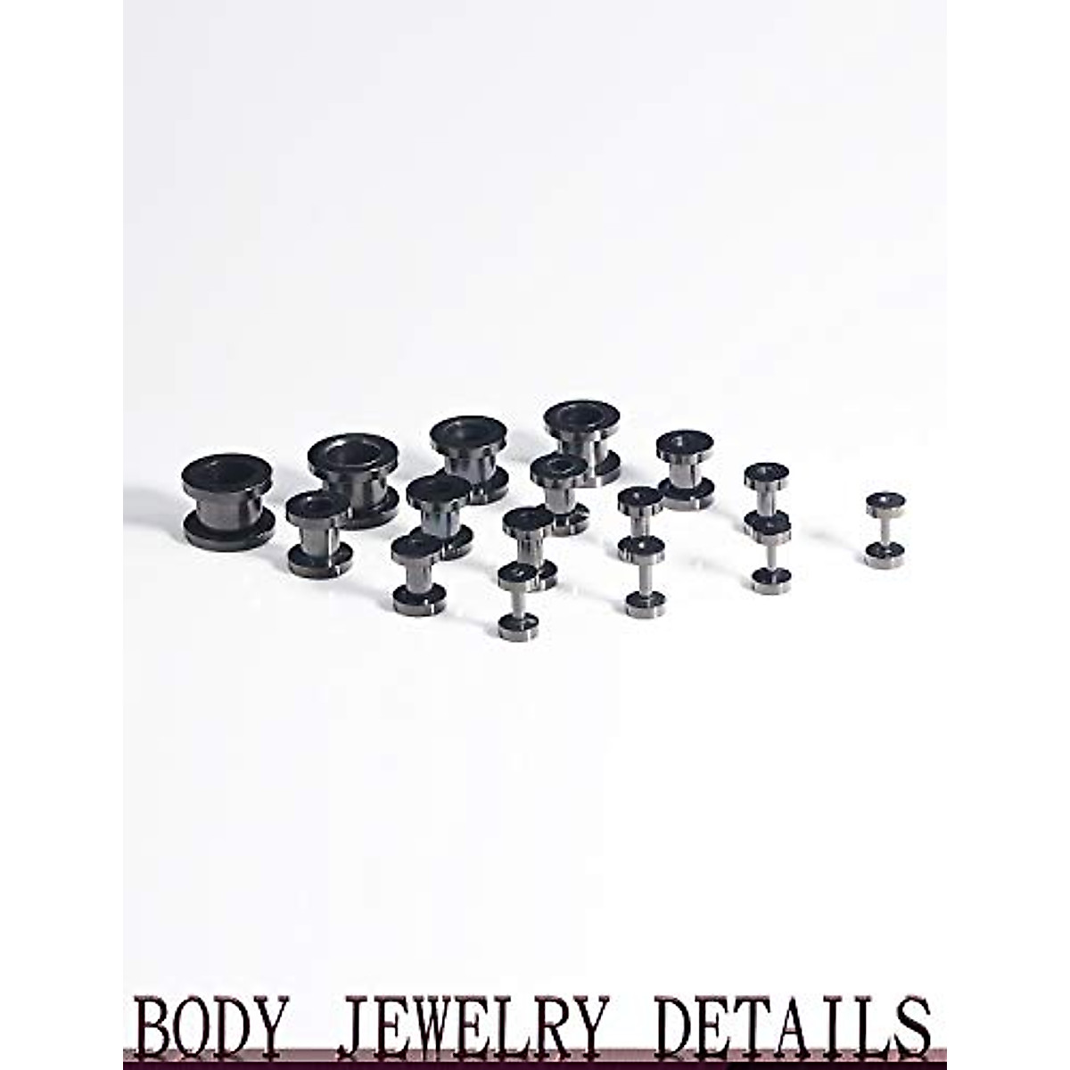 Jenxnjsjo Black Gauges for Ears 14G to 00G Tunnels Ear Stretching Kit Gauge Plugs Gage Stretchers Expander Starter Kits Double Zero Gauging Plug Earrings Set Surgical Stainless Steel for Women Men