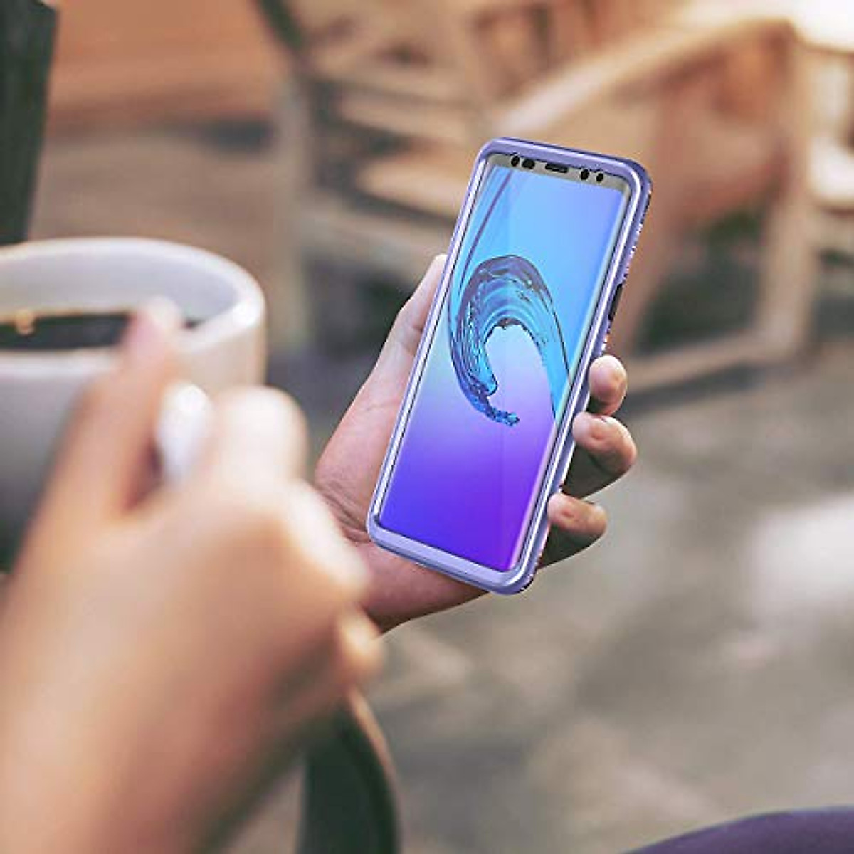 SURITCH Case for Galaxy S9, [Built-in Screen Protector] Hybrid Full-Body Protection Shockproof Rugged Bumper Soft Silicone Lavender Protective Cover for Samsung Galaxy S9 5.8 Inch (Purple Marble)