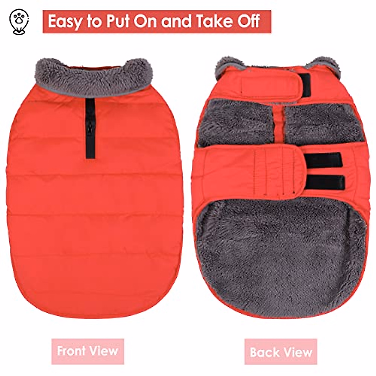 AOFITEE Dog Coat, Winter Dog Jacket Windproof Fleece Cold Weather Coats for Dogs, Warm Dog Winter Vest with Collar & Zipper Leash Hole, Outdoor Pet Apparel for Small Medium Large Dogs, Red 3XL