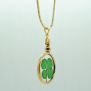 Clovers Online Good Luck Preserved Four Leaf Clover Gold Charm Pendant Necklace