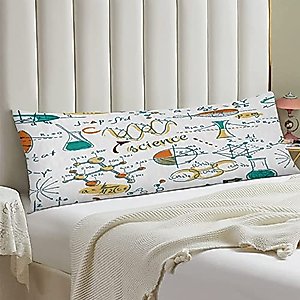 Body Pillow Cover,Doodle Science Drawing Scientific Formulas Printed Long Pillow Cases Protector with Zipper Decor Soft Large Covers Cushion for Beding,Couch,Sofa,Home Gift 20"x54"