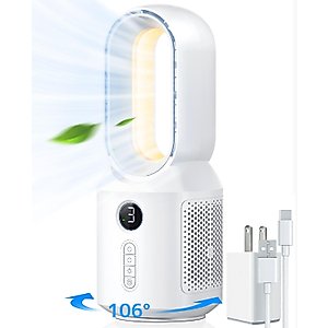 let'me Desk Fan, 106° Oscillating Fan for Indoors,Bladeless Fan with 3 Speeds, Small Office Fan with LED Light, 13 Inch Personal Small Fan for Bedroom Home Office Desktop