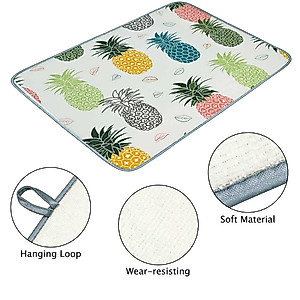 Colorful Pineapple Leaves Dish Drying Mat for Kitchen Counter Absorbent Reversible Microfiber Drying Pad Dishes Drainer Rack Mats for Countertop Heat-resistant 18x24Inch
