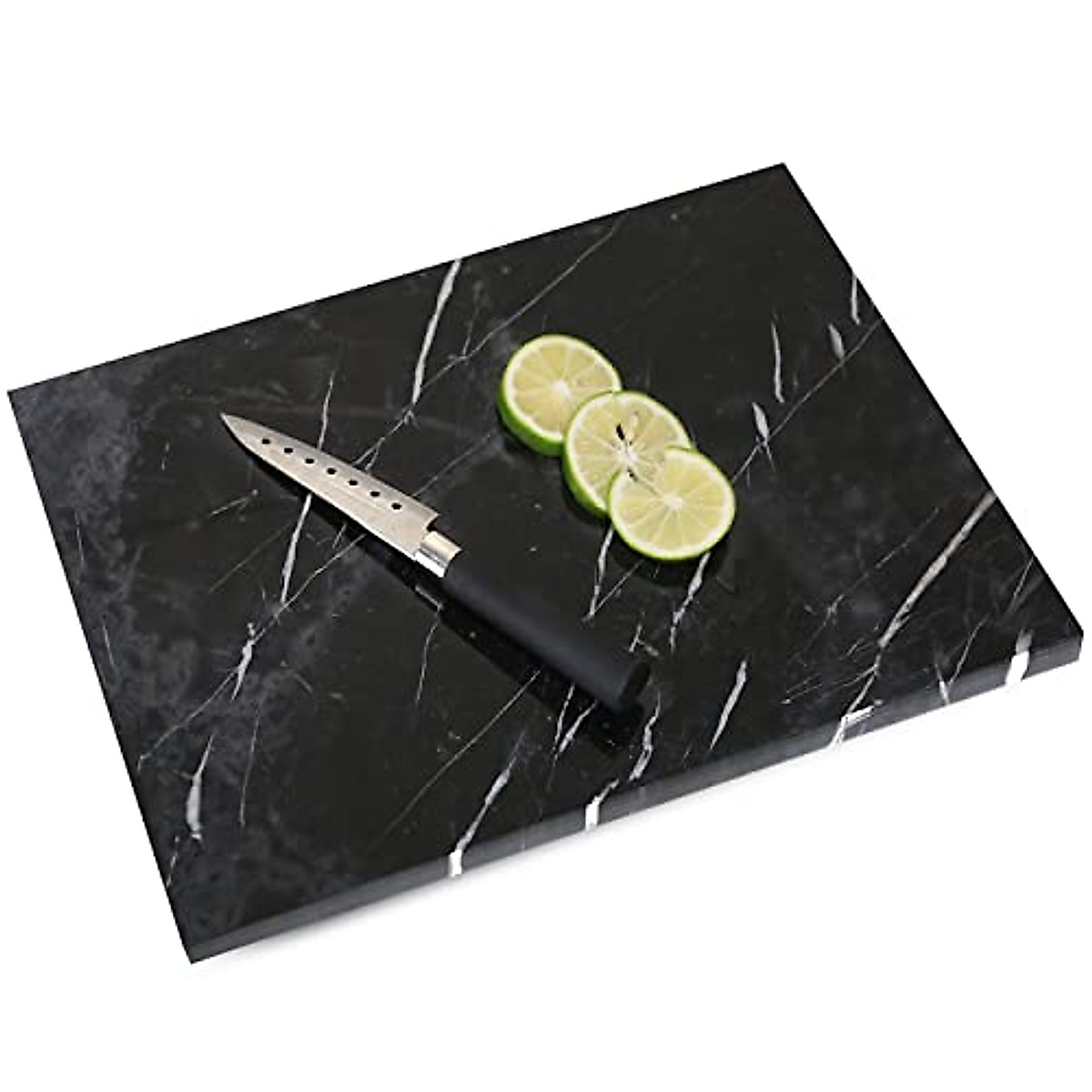 HERFECEAL Marble Cutting Board, Marble Pastry Board Serving Tray Plates for Cheese Rolling Dough, Non-Stick Marble Slab with Non-Slip Rubber Feet for Cake Display, Black 12"x16"