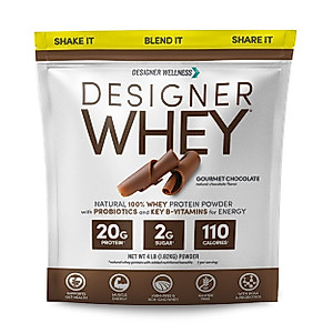 Designer Wellness, Designer Whey, Natural Whey Protein Powder with Probiotics, Fiber, and Key B-Vitamins for Energy, Gluten-Free, Gourmet Chocolate 4 lb