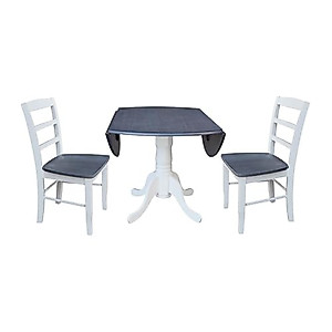 IC International Concepts 42" Dual Drop Leaf Dining 2 Table and chairs, Onesize, White/Heather Gray