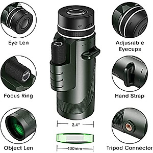 Powerful 80X100 HD Monocular Telescope, 12X Magnification Long Range Zoom with Tripod Phone Clip for Outdoor Hunting Camping Tourism