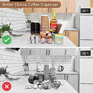 KAIDELI Acrylic Coffee Bar Station Organizer for Countertop, Office, Home Coffee K Cup Holder Holds Paper Cups, Condiments, Coffee Pods, Syrups, Creamer, Multi-Purpose Coffee Bar Accessories Organizer