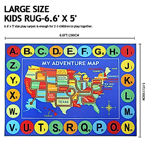 Capslpad Kids Rug USA Map Kids Play Rug 6'6"x 5' Large Size ABC Alphabet Educational Learning Classroom Area Rug Non Skid City Road Car Rug Play Mat for Children Bedroom Playroom Nursery Room