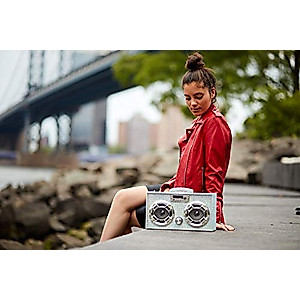 Wireless Express - Mini Boombox with LED Speakers – Retro Bluetooth Speaker w/Enhanced FM Radio - Perfect for Home and Outdoor (Retro)