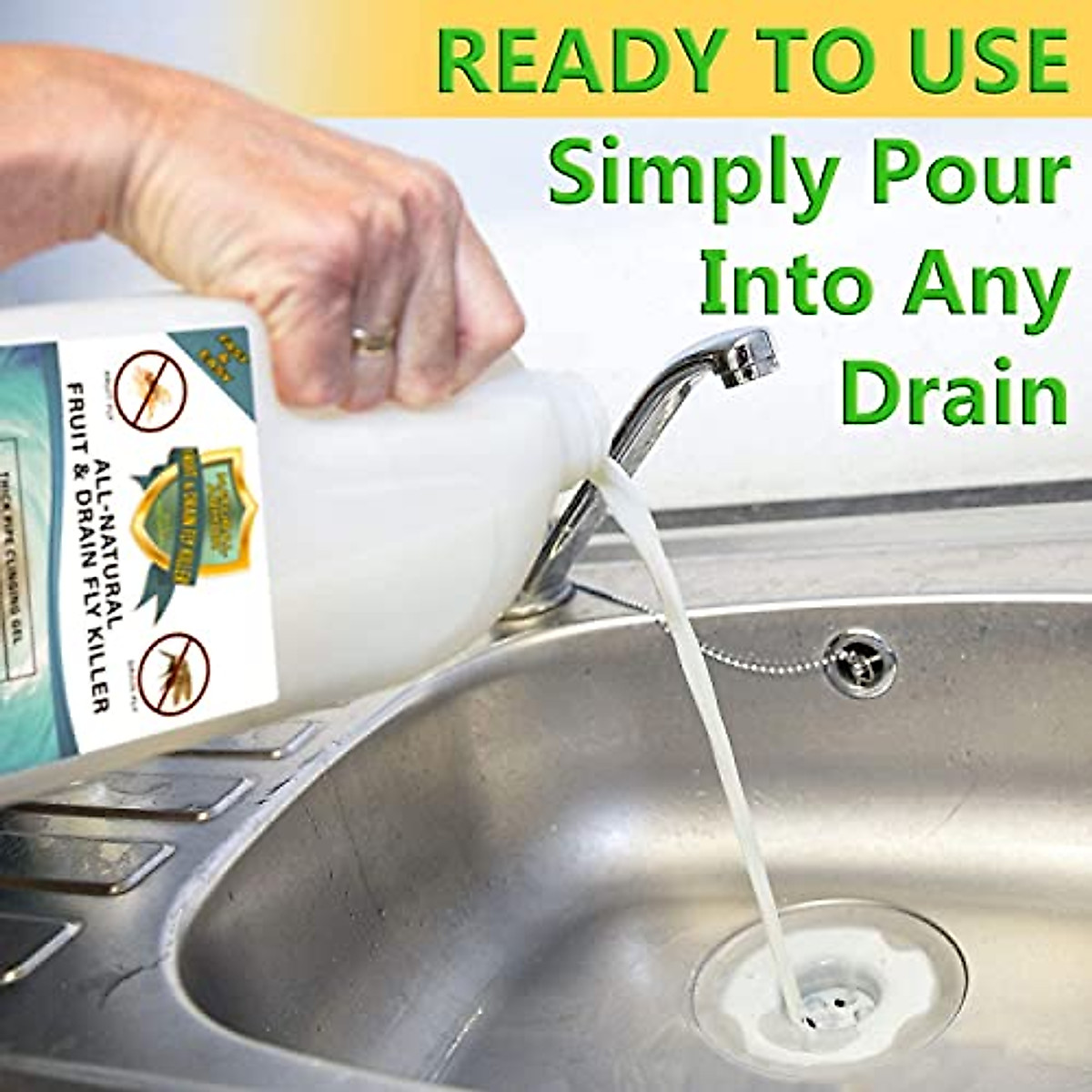 Fruit Fly & Drain Fly Killer - Simple Commercial Drain Gel Treatment - Eliminates Gross Fruit Flies, Drain Flies, Sewer Flies & Gnat Infestations from Any Drain. Fast & Easy - (128 Oz, Case of 4)