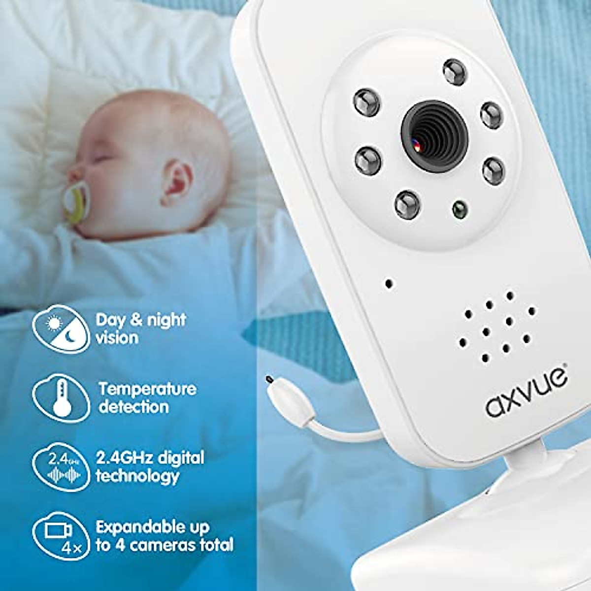 Axvue Video Baby Monitor, Slim Handheld, Non-Slip Design, 2.8" Vertical Screen Monitor & 2 Camera, Range up to 1000ft, 12 Hour Battery Life, 2-Way Talk, Night Vision, Temperature Monitor, No WiFi.