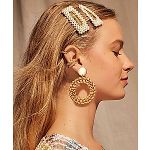 Rattan Earrings Boho Rattan Ball Hoop Earrings for Women Handmade Summer Beach Raffia Dangle Earring Set Statement Straw Wicker Earrings Gifts (4Pairs Rattan Set)