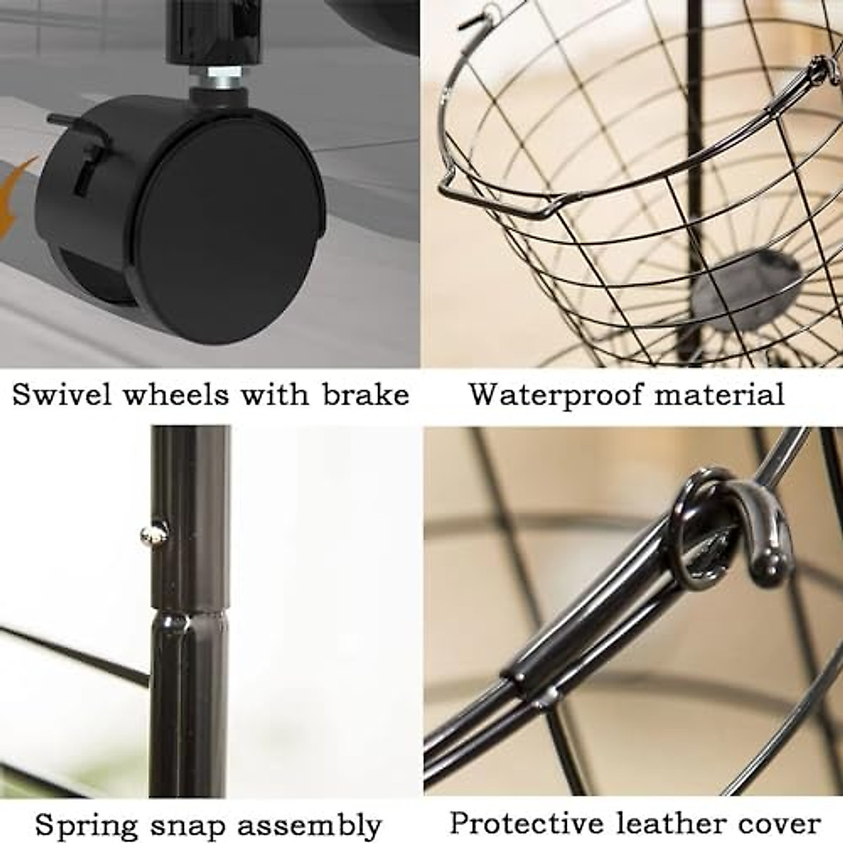 Removable 3 Tier Metal Rolling Laundry Basket Cart,Large Capacity Wire Basket Laundry Hamper with Wheels, Laundry Butler for Bathroom Bedroom Laundry Room