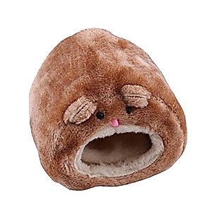 TOPINCN Hamster Bed, Winter Warm Cushion Fleece Hanging Cage Cute Hamster House Pet Nest Cute Cartoon Soft Warm House Hamster Mouse Small Animal Cave Home Hammock (Dark Brown)